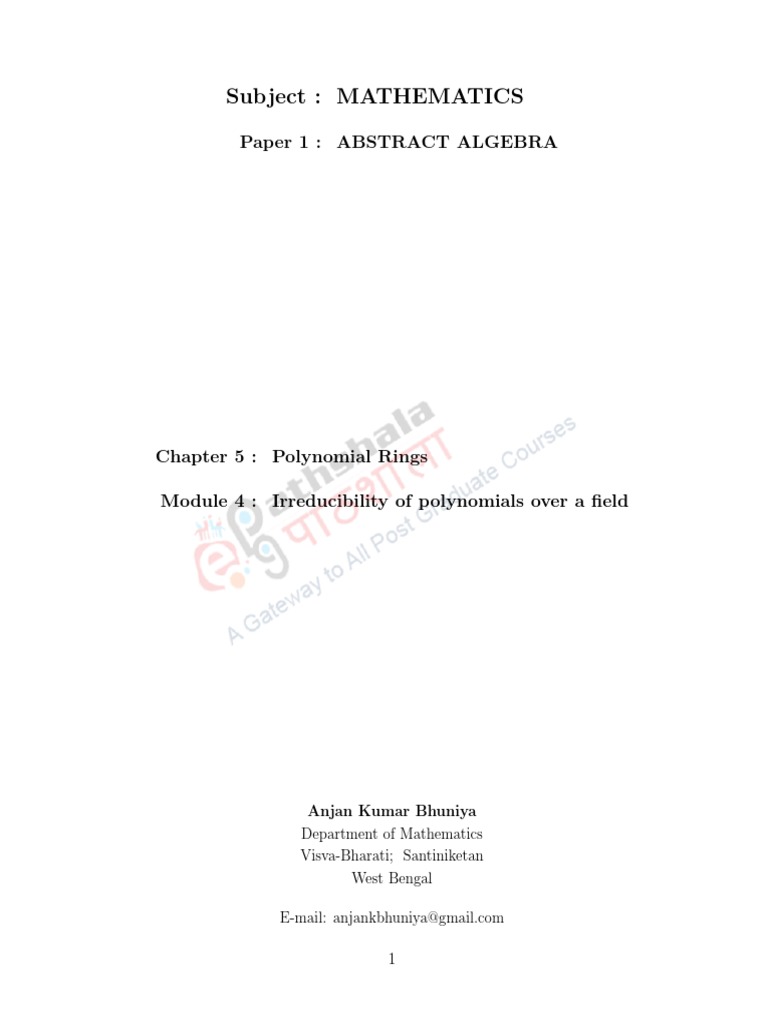 M 19 Irreducibility of Polynomials Over A Field | PDF | Field ...