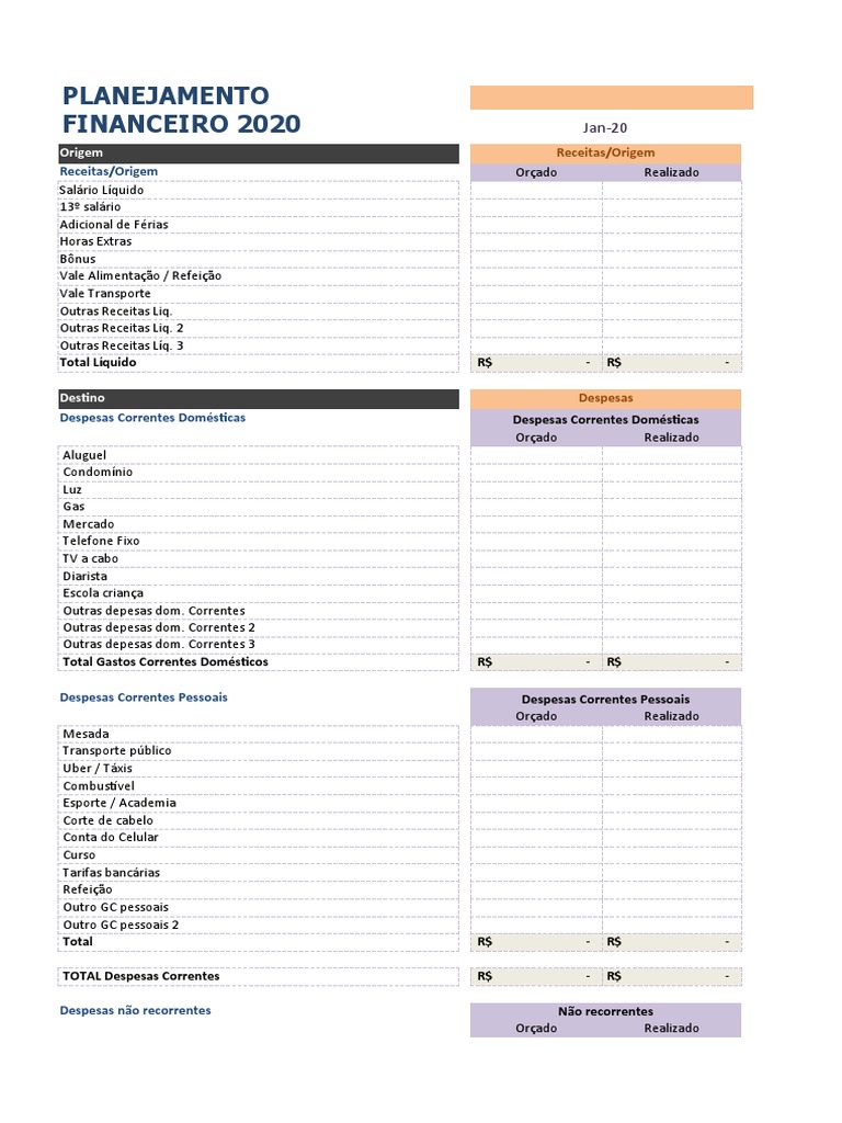 Template - Plano Financeiro | PDF | Investimentos | Orçamento