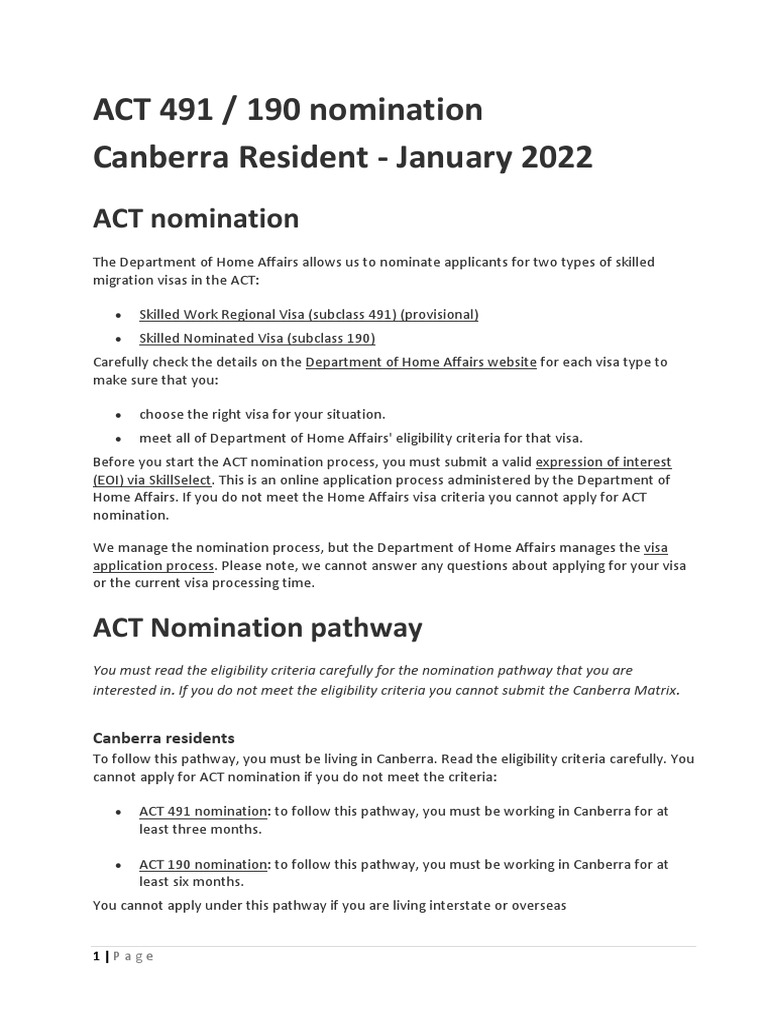 ACT Nomination Guidelines January 2022 Canberra Resident | PDF ...