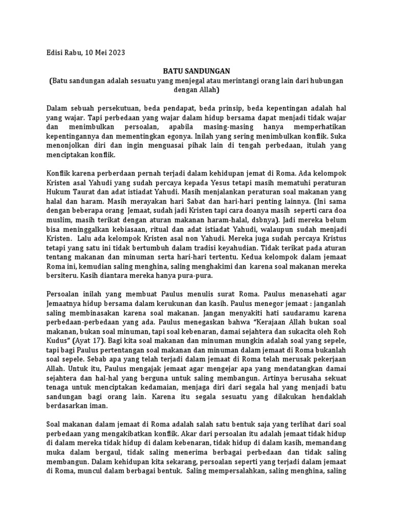 Rancangan Kotbah Irt | PDF