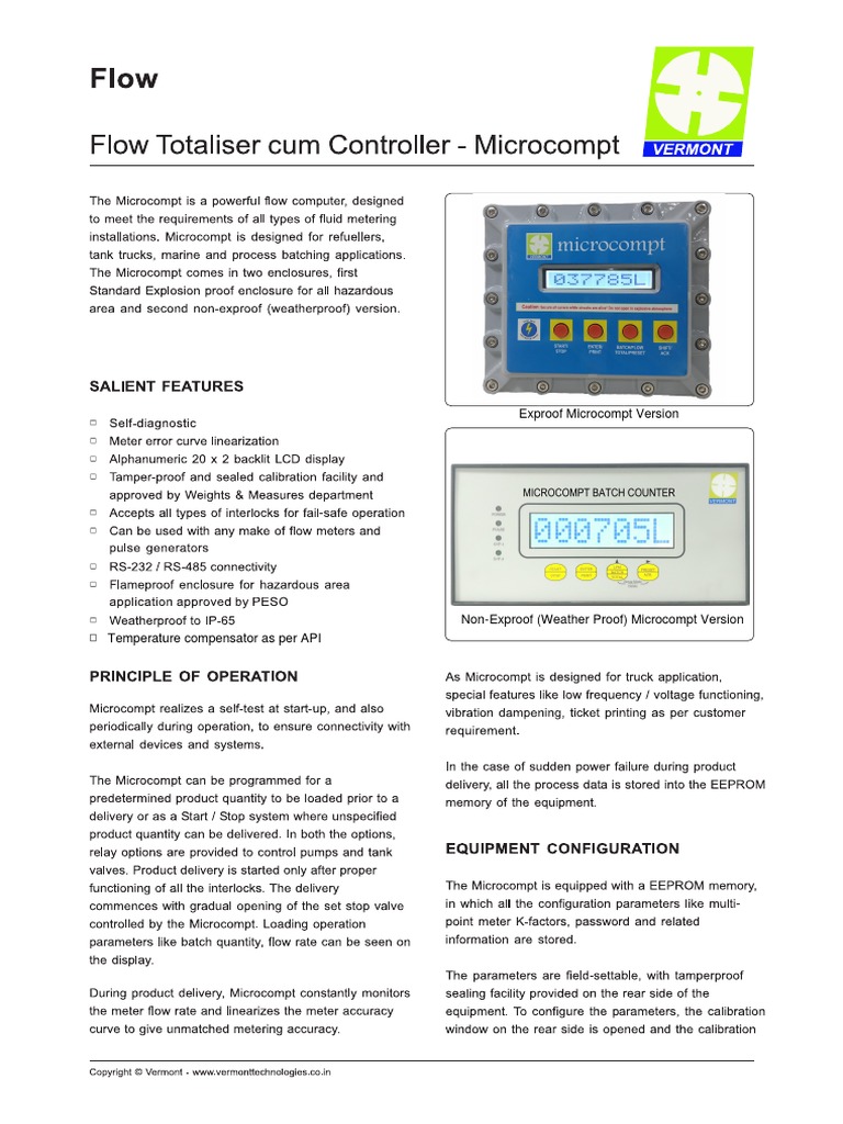 Vermont Flow Catalogue Microcompt Batch Controller | PDF | Programmable Logic Controller | Switch