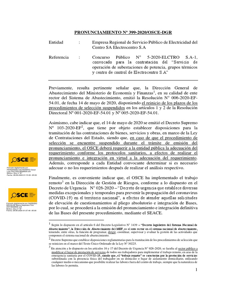 Pronunciamiento #399-2020-OSCE-DGR | PDF