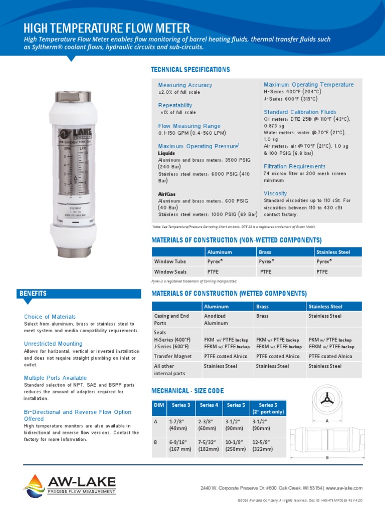 H & J Style - High Temperature Flow Monitors Datasheet | PDF | Flow ...