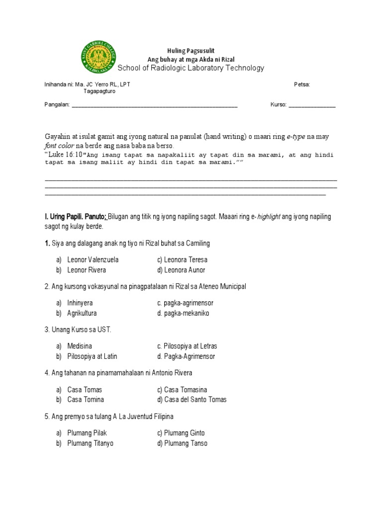 Huling Pagsusulit | PDF