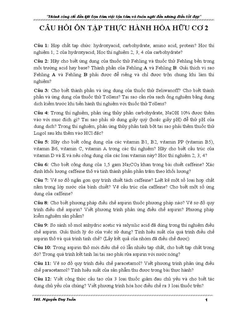 On Tap Thuc Hanh Hoa Huu Co 2 (052023) | PDF