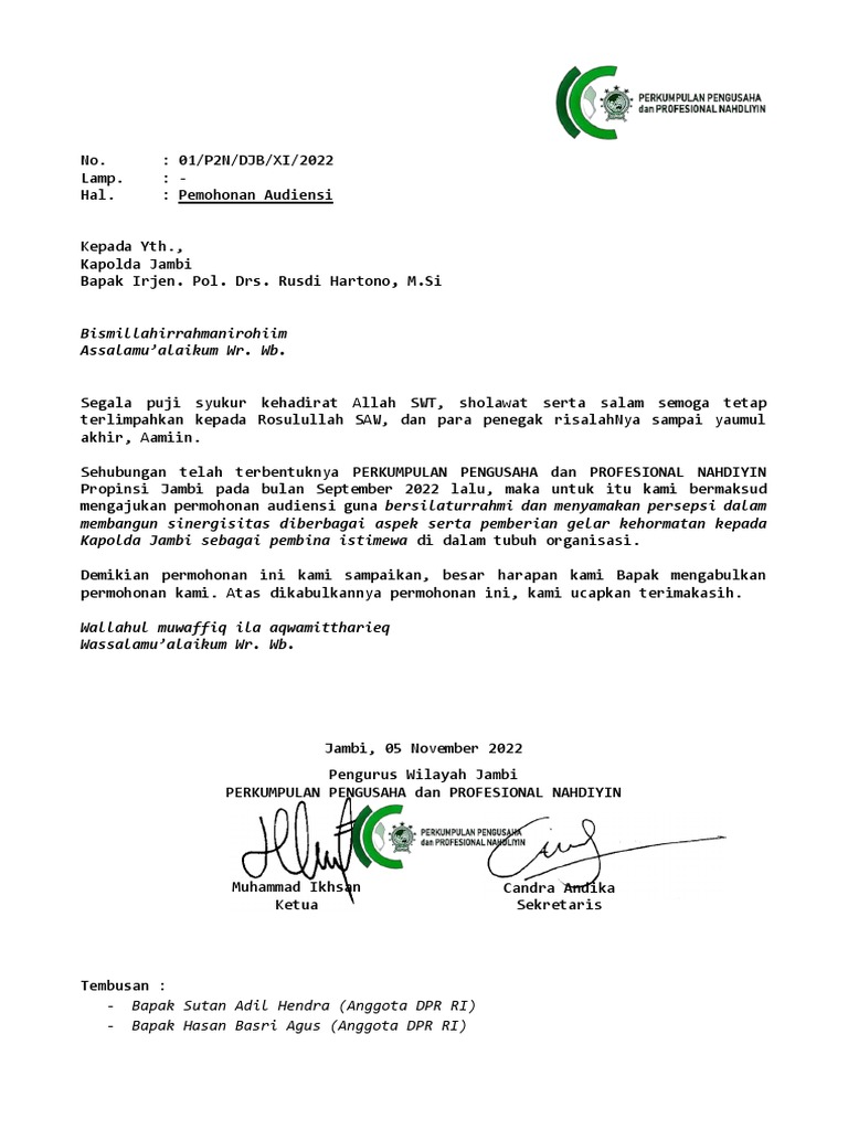 Surat Audiensi P2N - Kapolda Ok | PDF