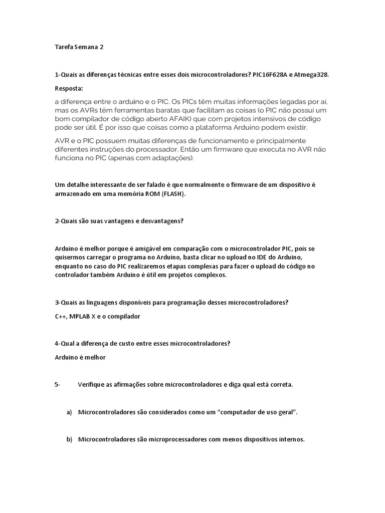 Tarefa 2 | PDF | Microcontrolador | Arduino