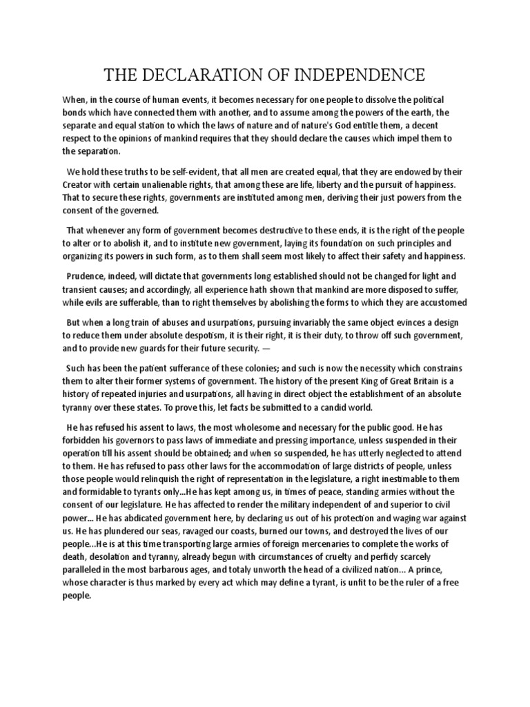 Declaration of Independence Overview | PDF | Tyrant | Justice