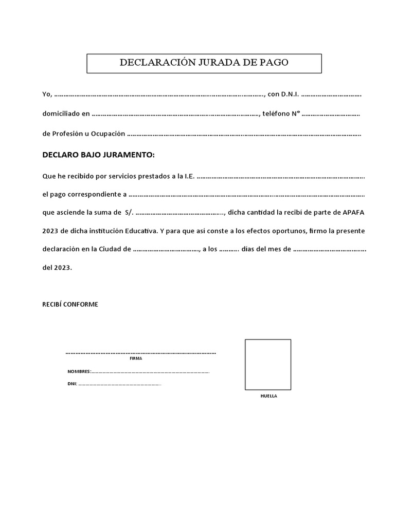 Declaracion Jurada de Pago | PDF