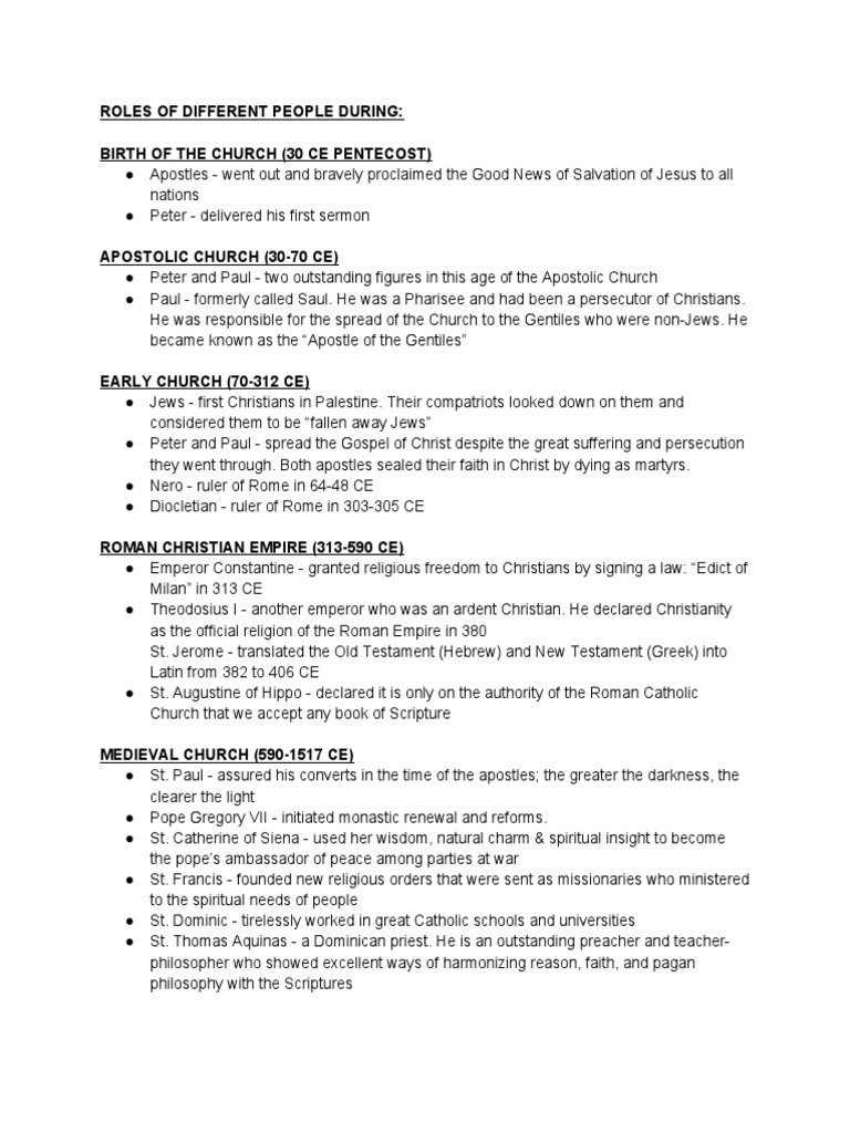 CL Roles of Different People During | PDF | Catholic Church | Paul The ...