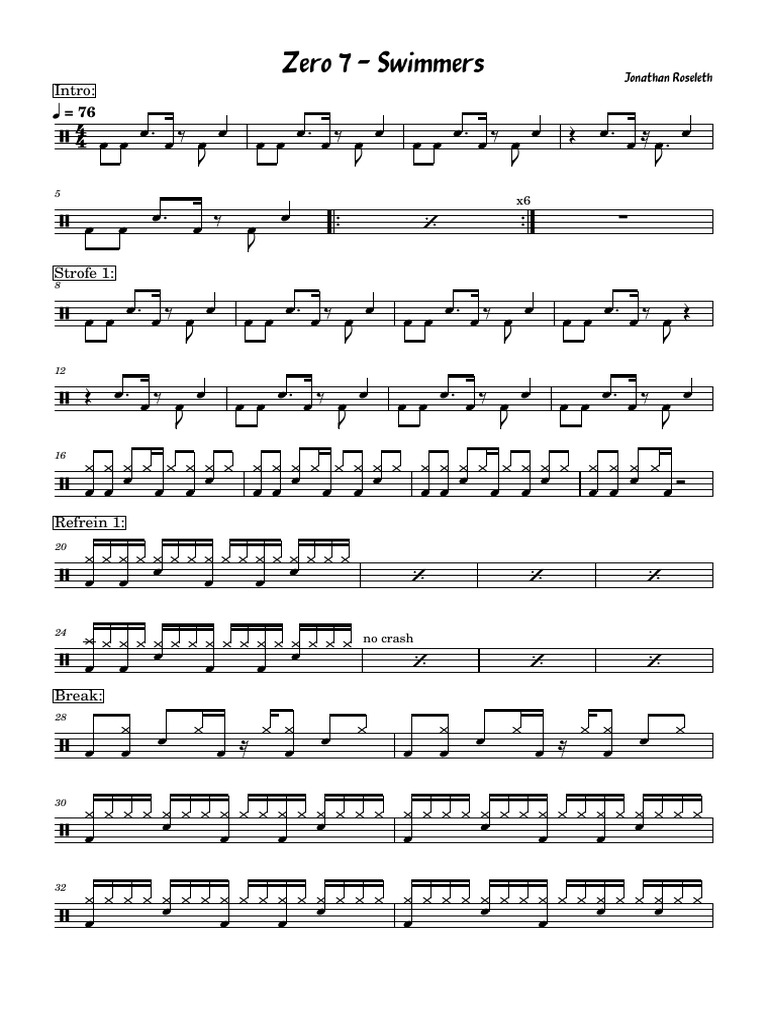 Zero 7 - Swimmers Drum Sheet | PDF