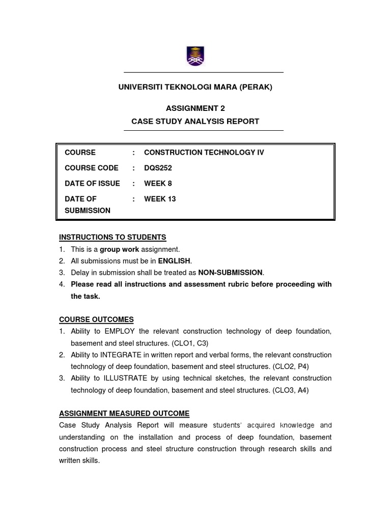 Assignment 2 - Case Study Analysis Report | PDF | Deep Foundation | Rubric (Academic)
