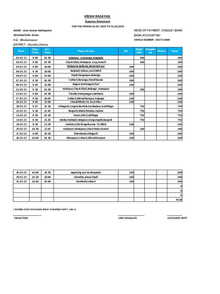 Driver Expenses Format | PDF