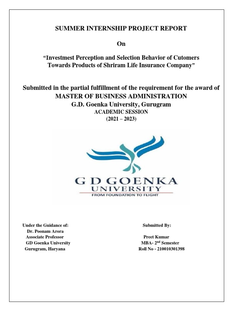 Shriram Internship Report | PDF | Insurance | Life Insurance