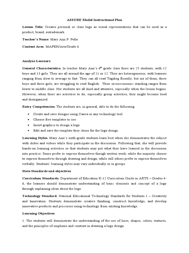 Prof Ed 312 (Assure Lesson Plan) | PDF | Learning | Teaching