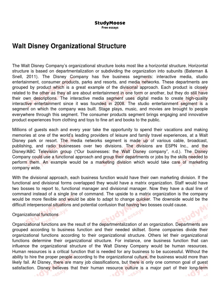 Walt Disney Organizational Structure | PDF | Organizational Structure ...