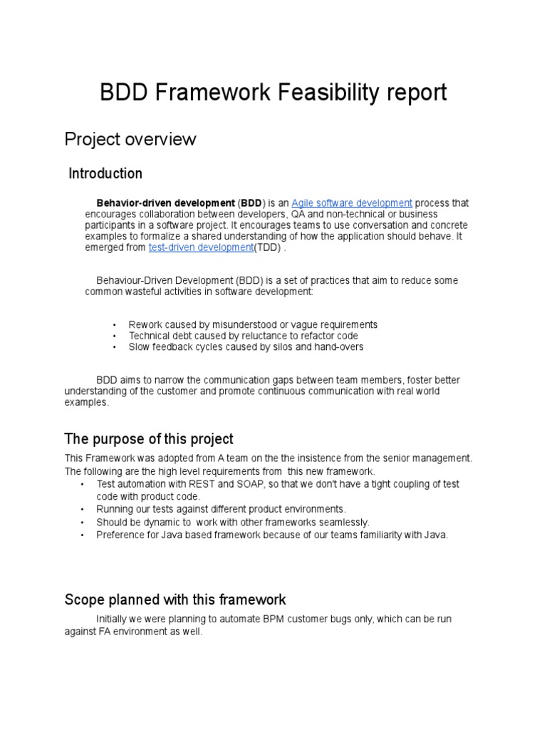 BDD Framework Feasibility Report | PDF | Product Development ...