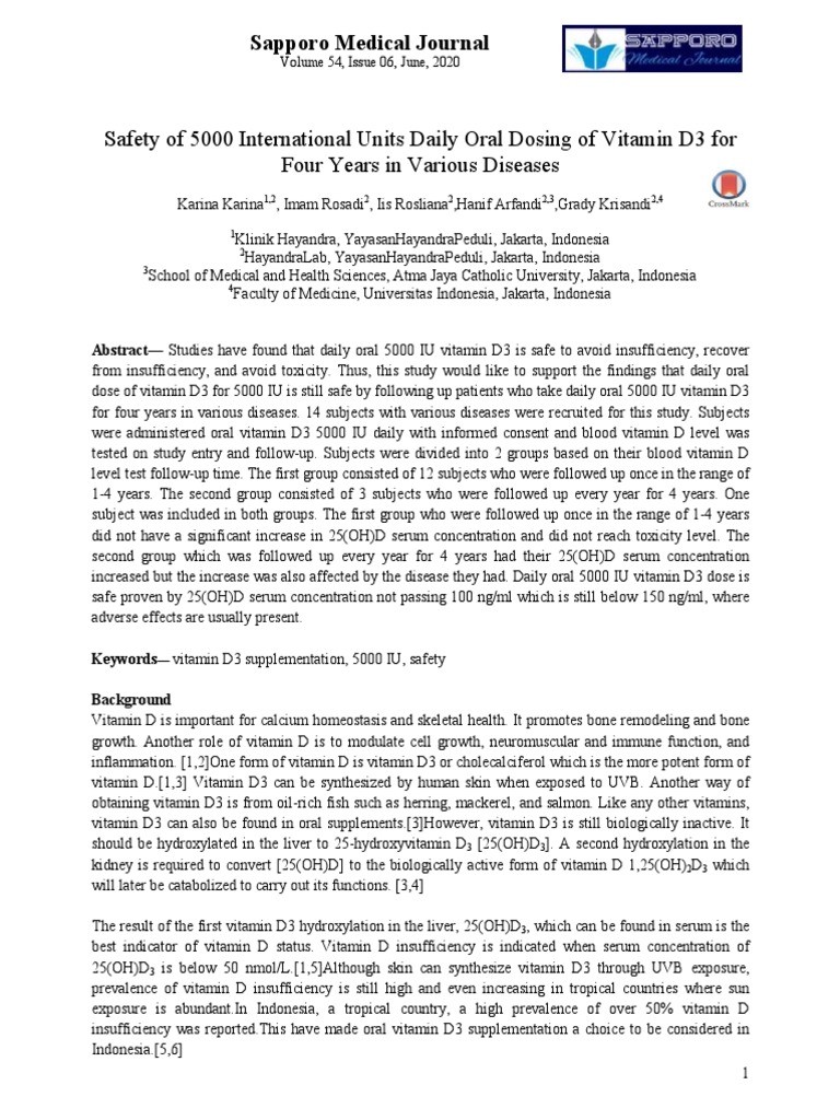 Safety of 5000 International Units Daily Oral Dosing of Vitamin d3 For Four Years in Various ...