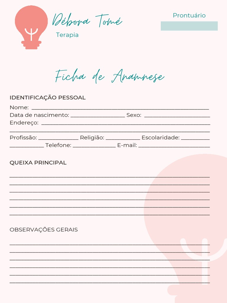 Ficha Anamnese Terapeuta | PDF