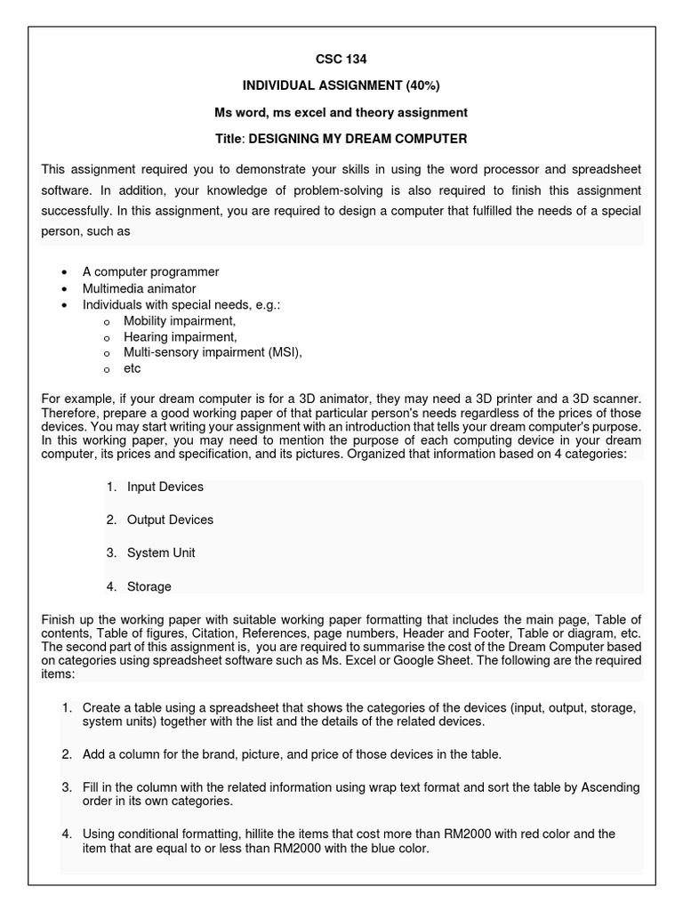 Csc134 Individual Assignment | PDF | Microsoft Excel | Spreadsheet