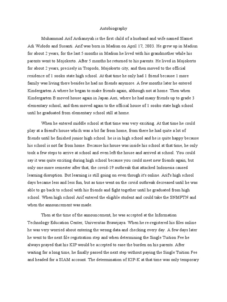 Muhammad Arif Ardiansyah 225150601111003 Autobiography | PDF