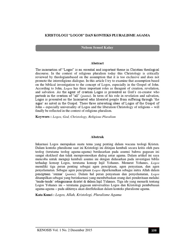 Kristologi Logos Dan Konteks Pluralisme Agama | PDF