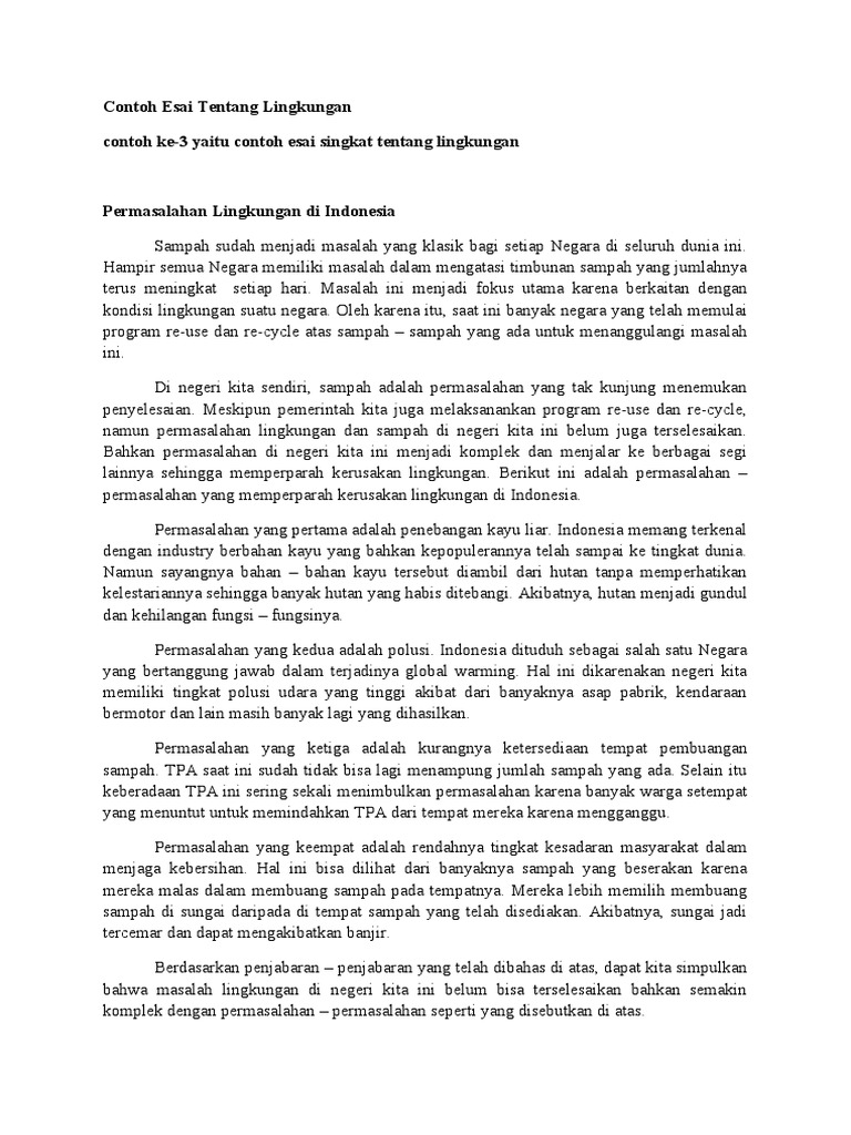 Contoh Esai Tentang Lingkungan | PDF