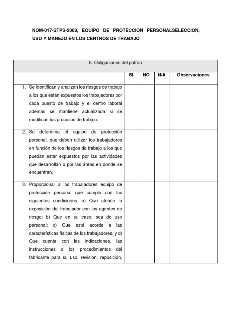 Guía NOM-017-STPS-2008: EPP en Trabajo | PDF