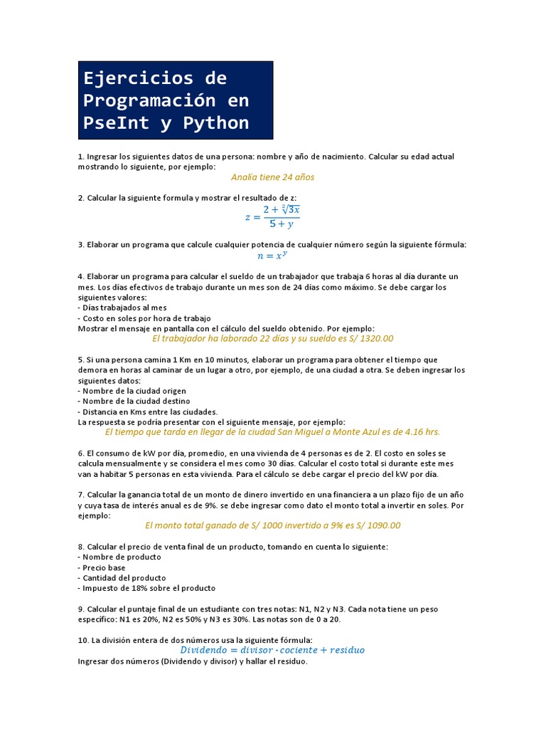 Ejercicios de Programación en PseInt y Python-Parte2 | PDF | Economias