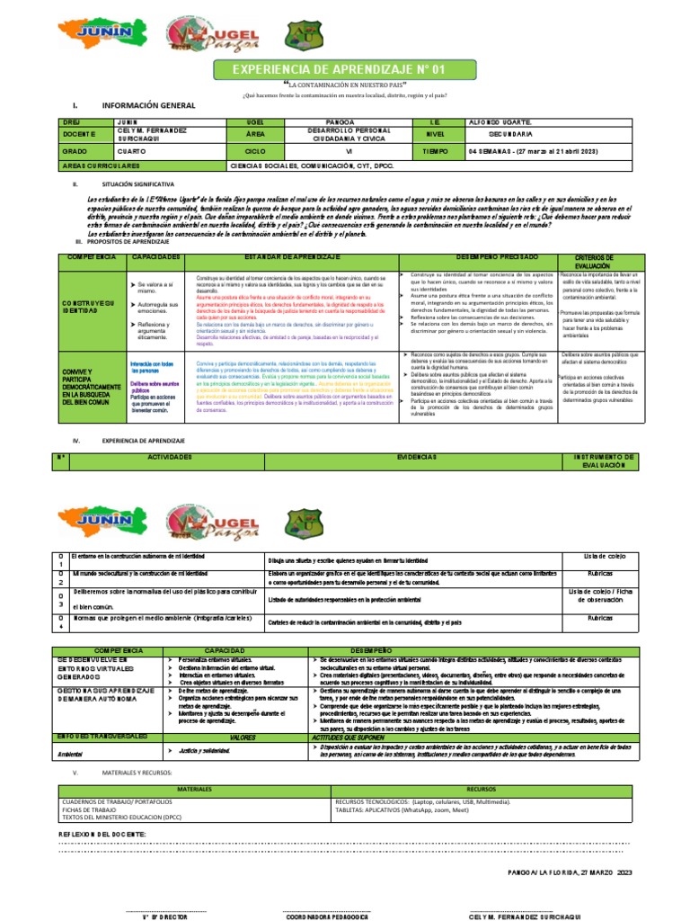 1 EdA - DPCC 4° - 2023 CELY | PDF | Aprendizaje | Moralidad