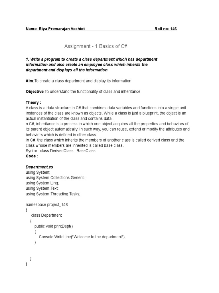 146-2022 Riya Vechiot - Assignment1-Console Application C# | PDF | C Sharp (Programming Language ...