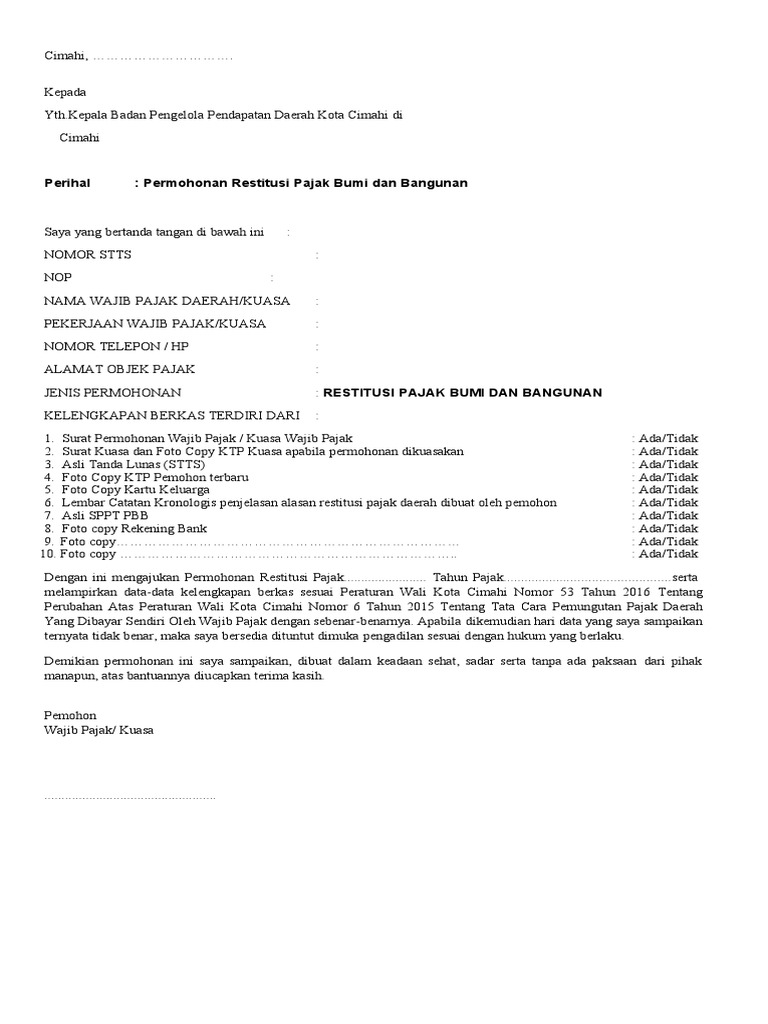 Form Restitusi PBB | PDF