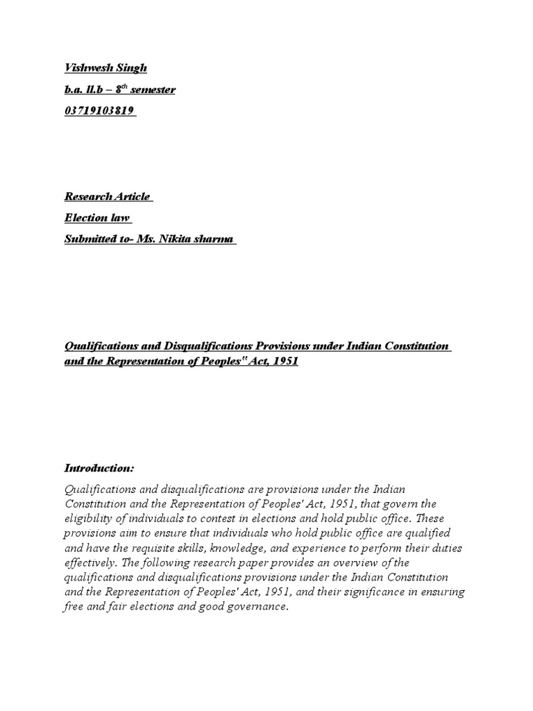 Election Law Assignment | PDF | Supreme Court Of India | Elections