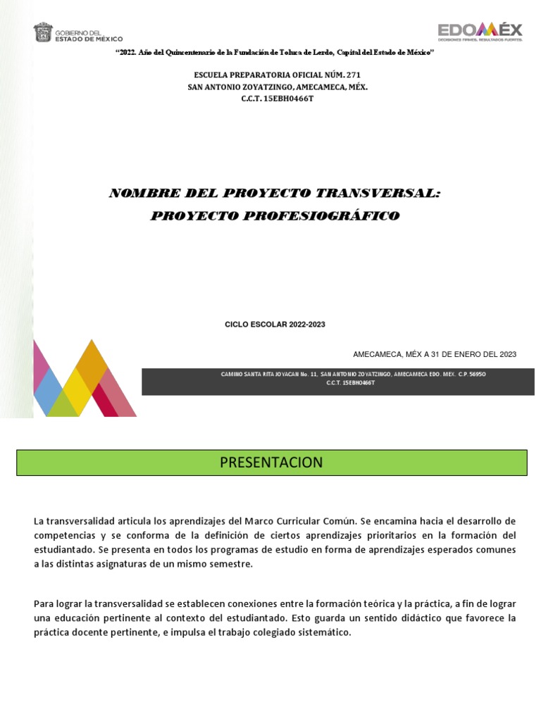 Proyecto Transversal - 3er Grado | PDF | Educación más alta