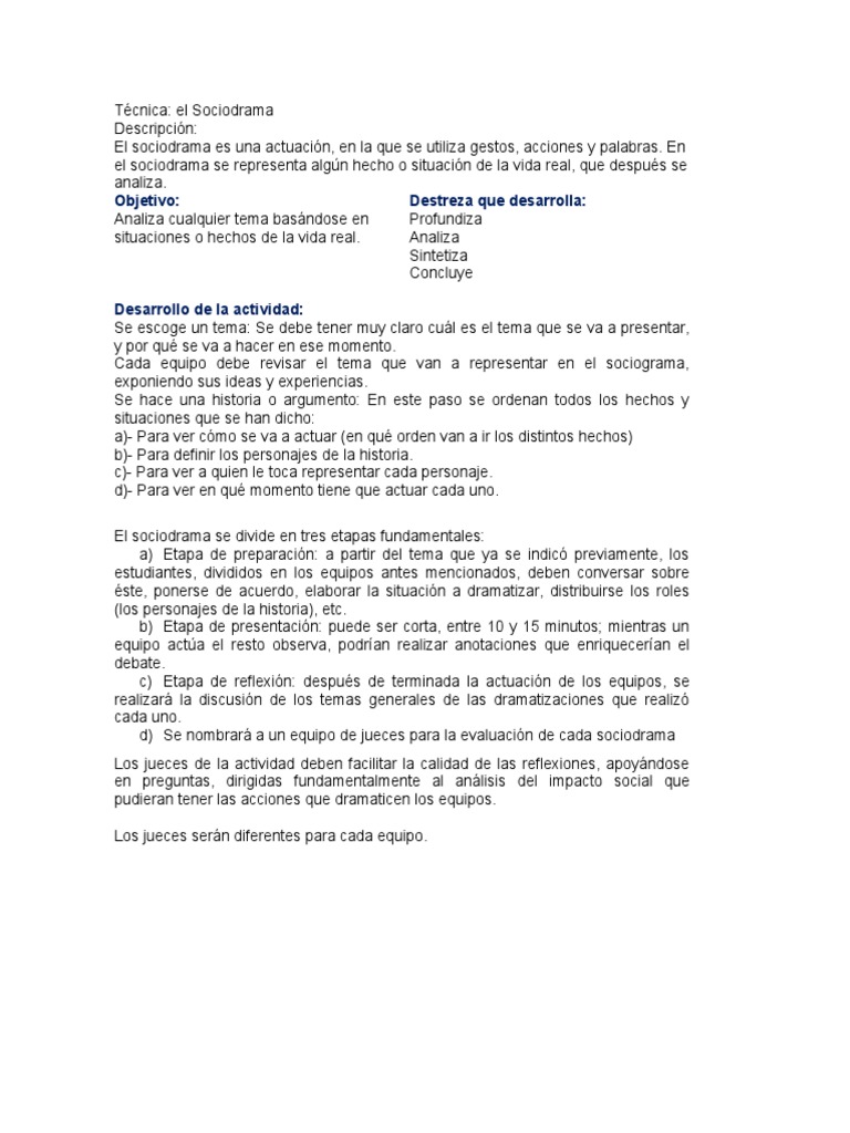 Sociodrama: Análisis y Reflexión Activa | PDF