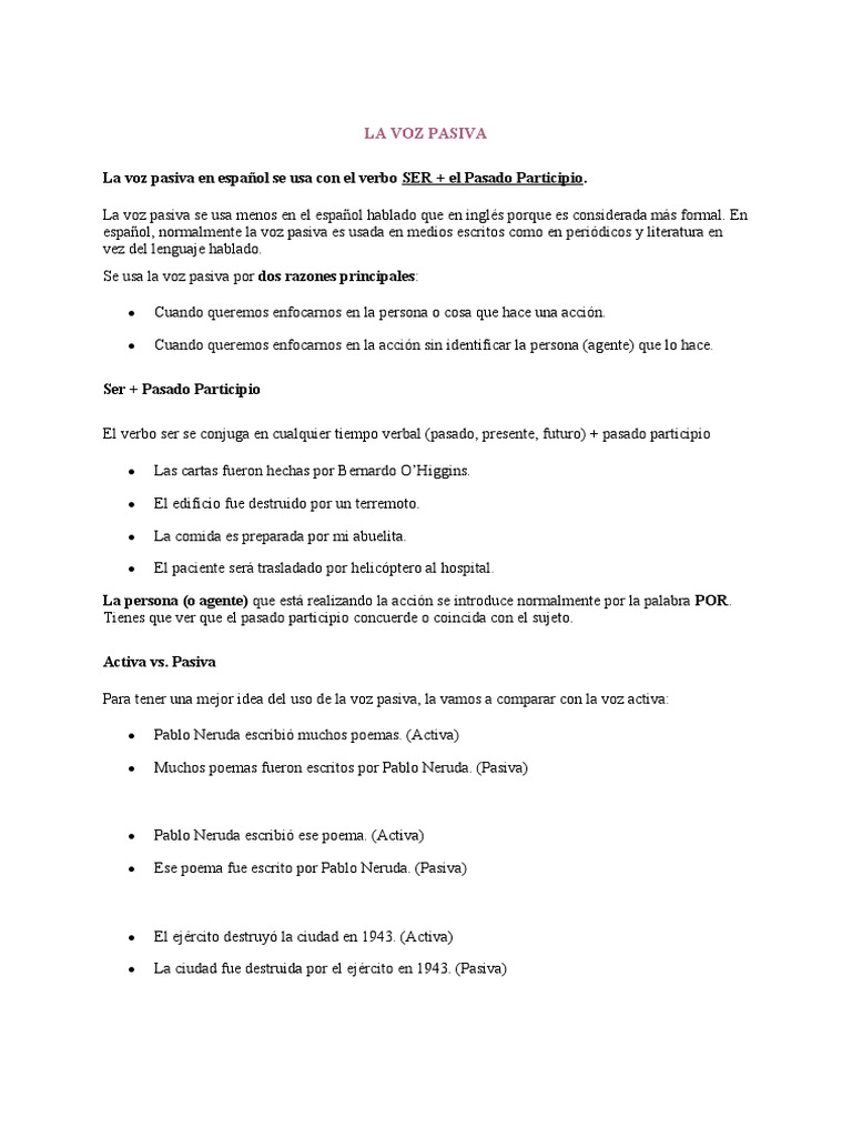 La Voz Pasiva | PDF | Verbo | Mecánica del lenguaje