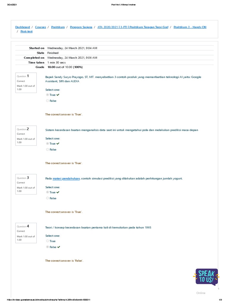 Hasil Post-test Praktikum AI | PDF