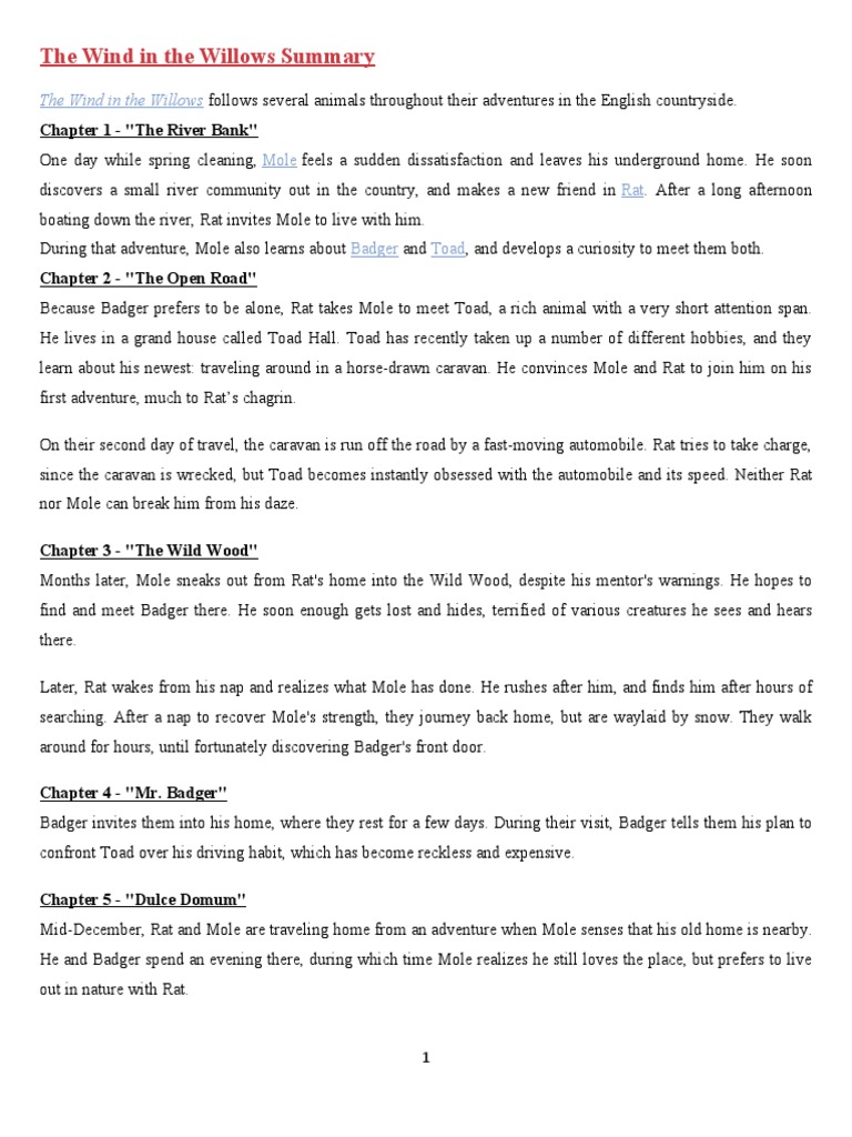 Summary of The Wind in the Willows | PDF | The Wind In The Willows