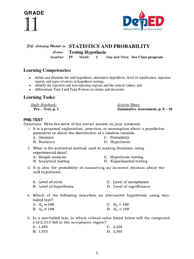 QUARTER 4 Module 1 Stat | PDF | Statistics | Statistical Significance