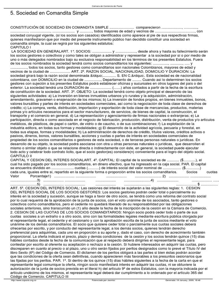 Sociedad en Comandita Simple | PDF | Arbitraje | Sociedad de responsabilidad limitada