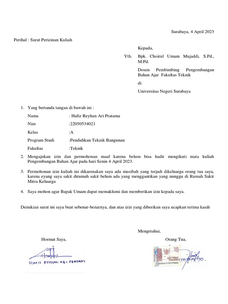 Surat Izin Pak Umam | PDF