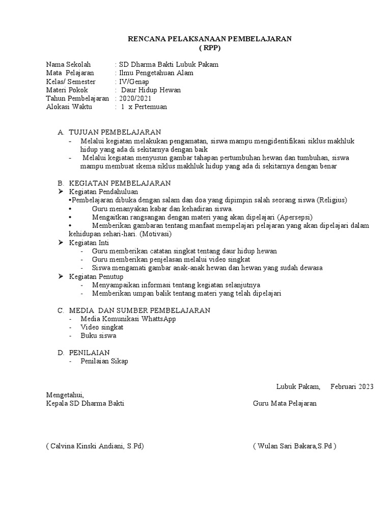 RPP IPA Kelas 4 Genap 2023 | PDF