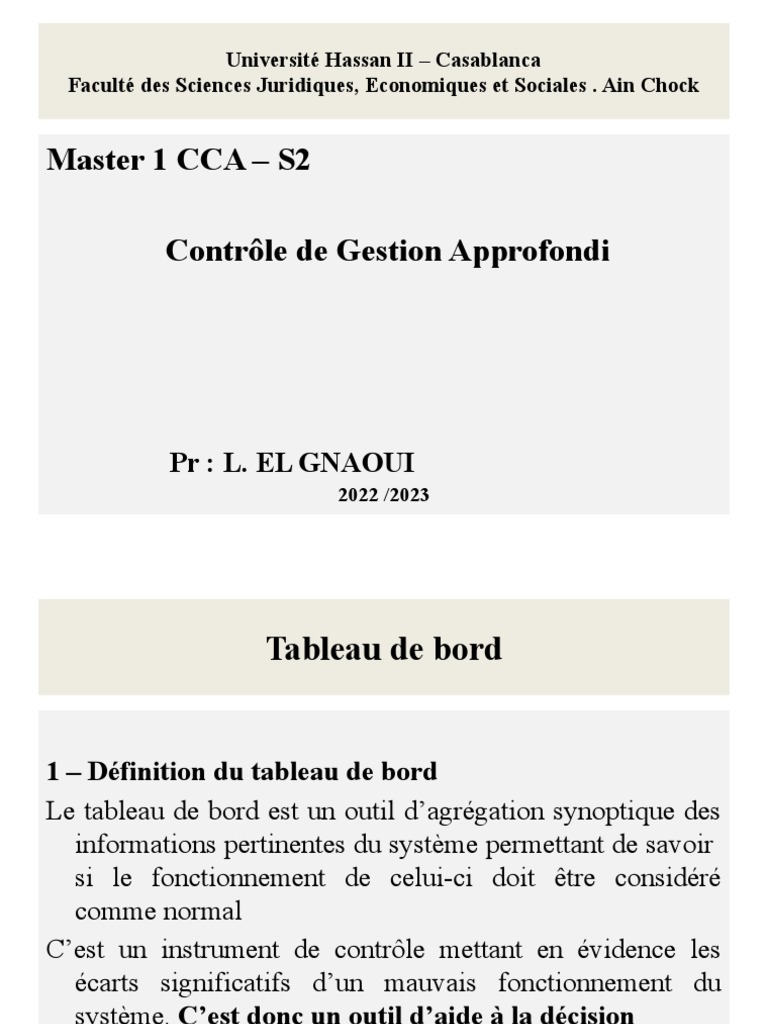 Tableau de Bord. Master 1 CCA ContrÃ Le de Gestion Approfondi 20 - 21 | PDF | Comptabilité ...