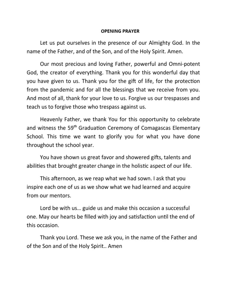 Graduation Ceremony Opening Prayer | PDF