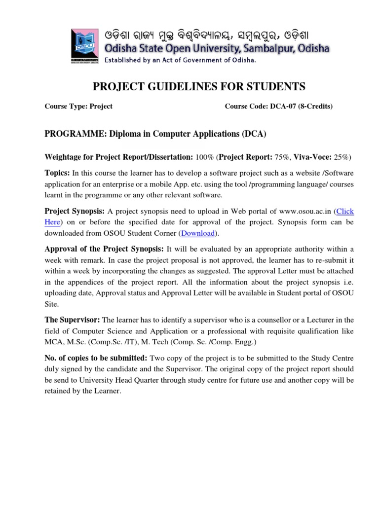 DCA ProjectGuideLines | PDF | Thesis | Computing