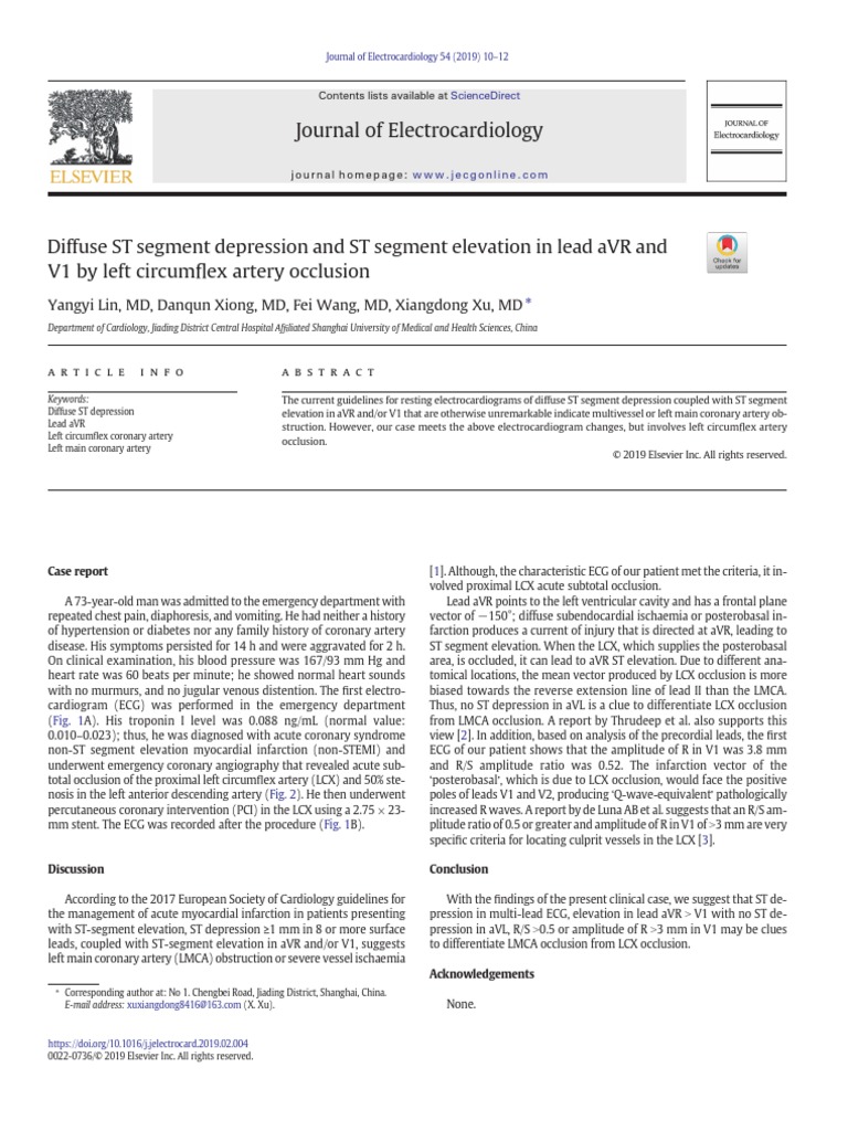 Diffuse ST Segment Depression and ST Segment Elevation in Lead aVR and ...