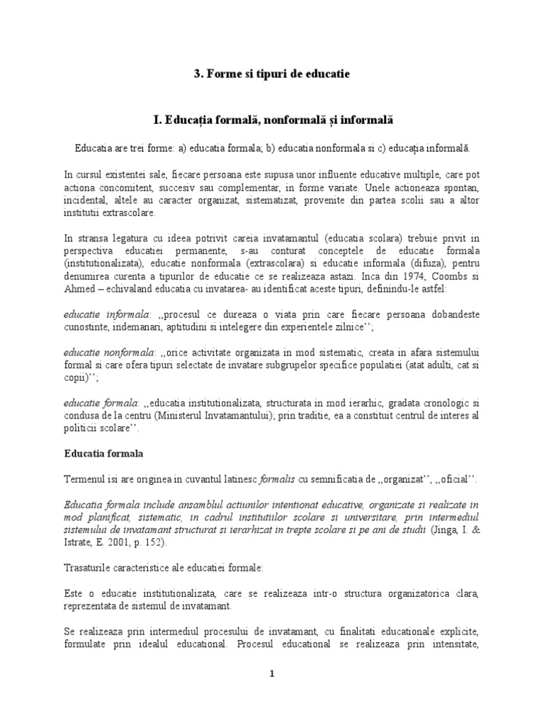 Forme Si Tipuri de Educatie | PDF