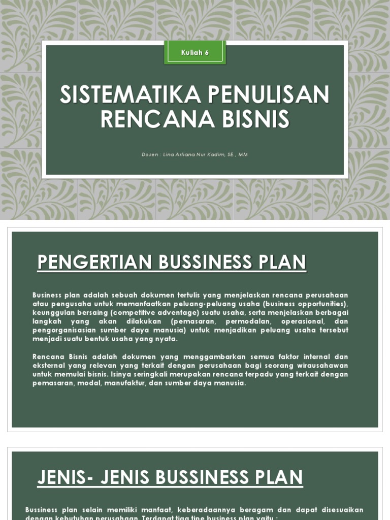 Materi 6 - Sistematika Penulisan Rencana Bisnis | PDF