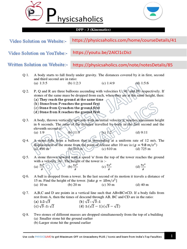 DPP 3 Kinematics Motionundergravity | PDF | Kinematics | Velocity