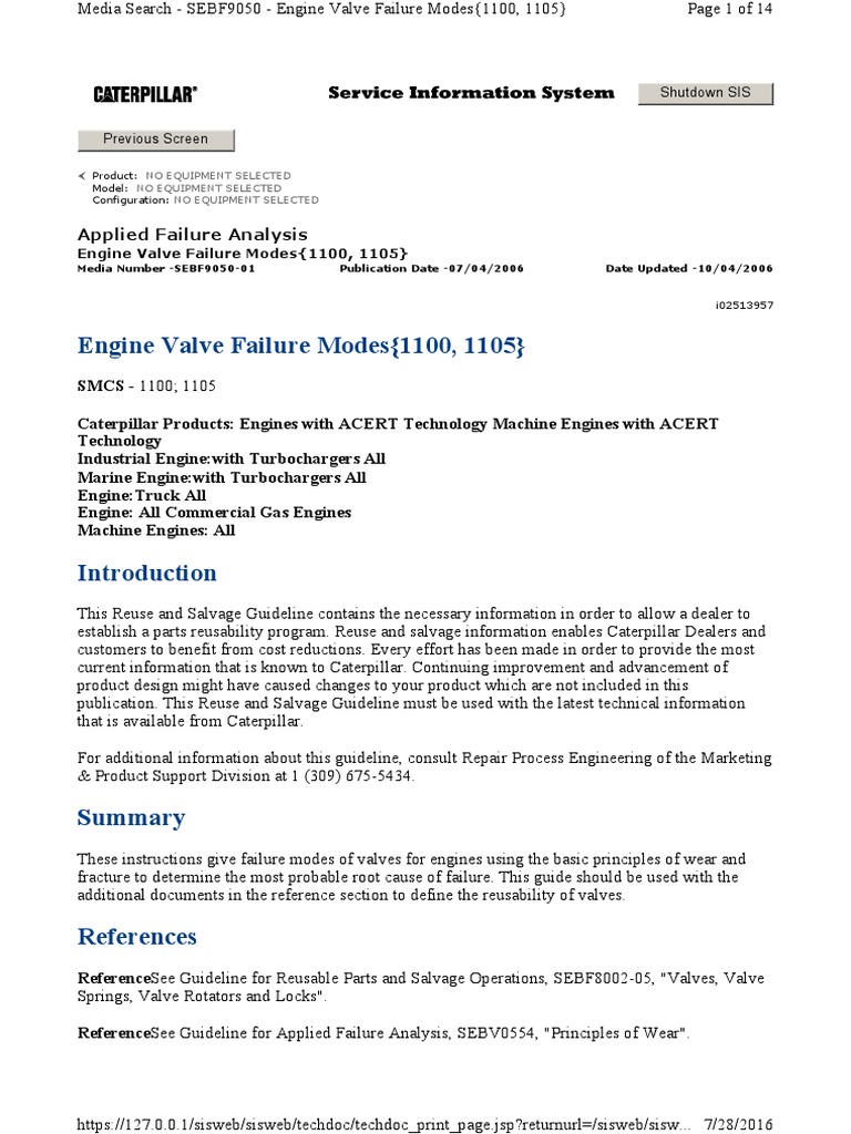SEBF9050 - Applied Failure Analysis - Engine Valve Failure Modes (1100, 1105) | PDF | Wear | Piston